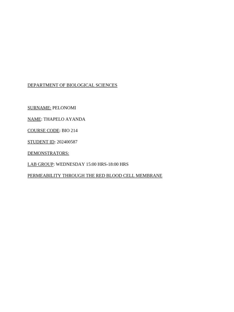 Tonicity Effects on Red Blood Cell Permeability | PDF | Cell Membrane ...