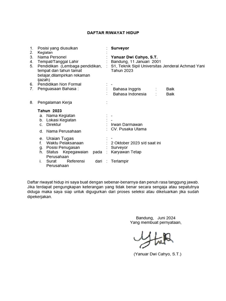 CV Yanuar - Surveyor | PDF