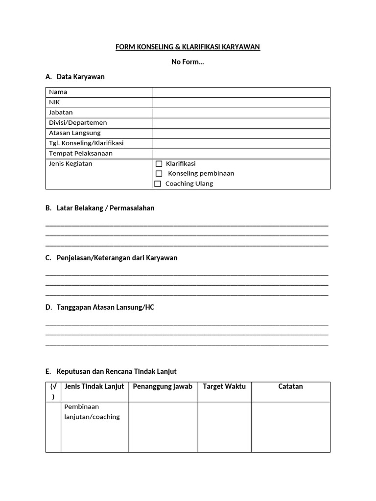 Formulir Konseling Karyawan Efektif | PDF