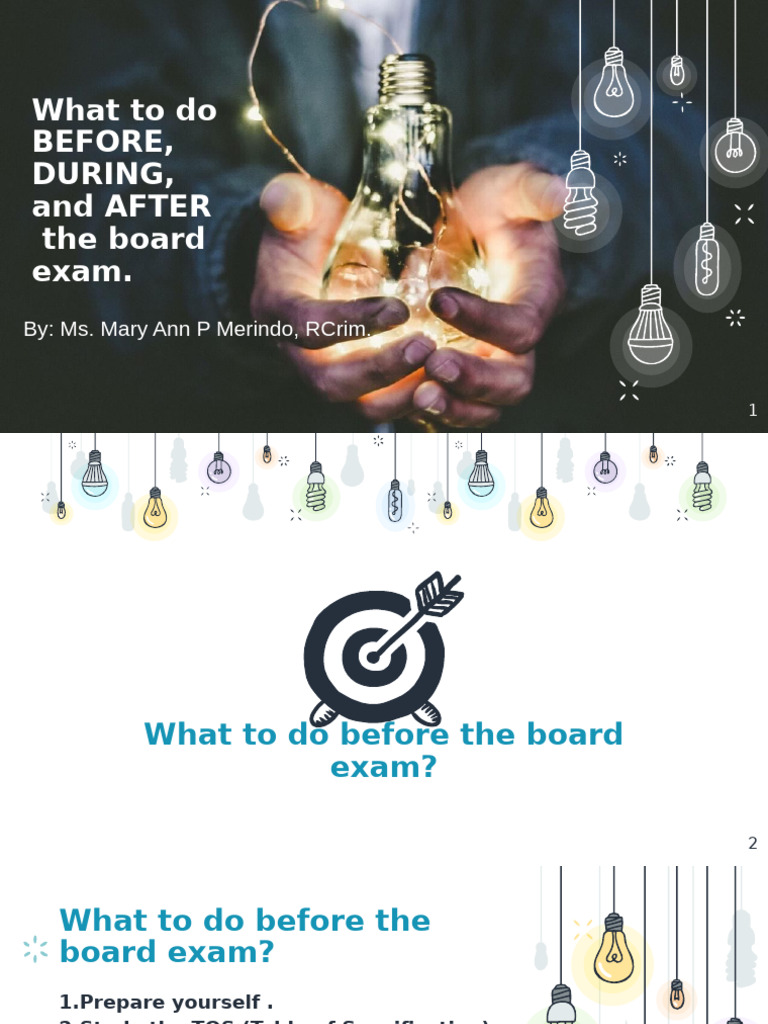 PRESENTATION Re What To Do Before, During and After Board Exam | PDF ...