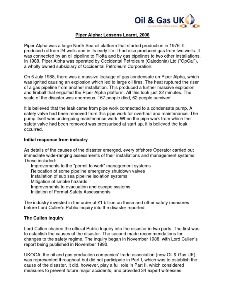 Piper Alpha: Lessons Learnt, 2008 | PDF | Occupational Safety And ...