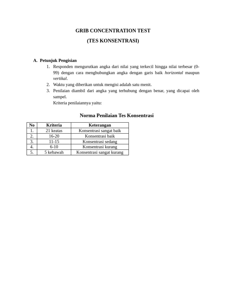 Grib Concentration Test | PDF