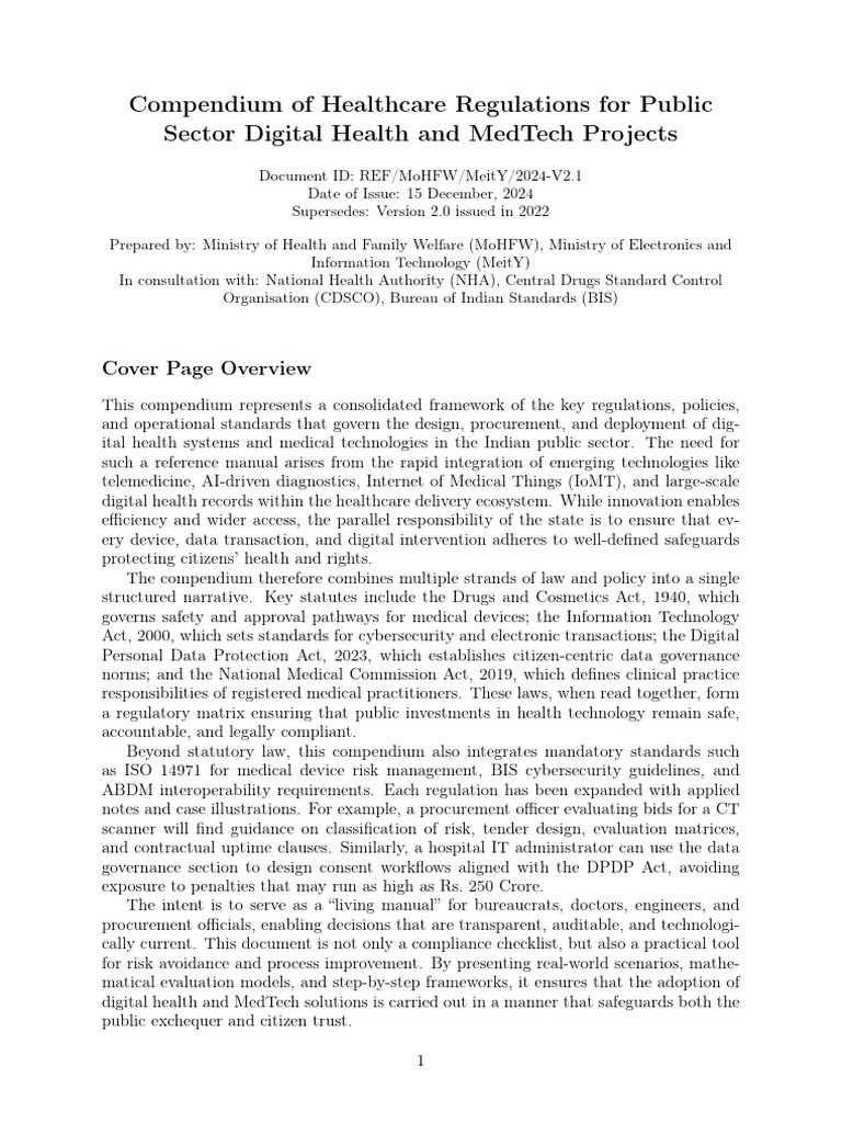Compendium of Healthcare Regulations For Public Sector Digital Health ...