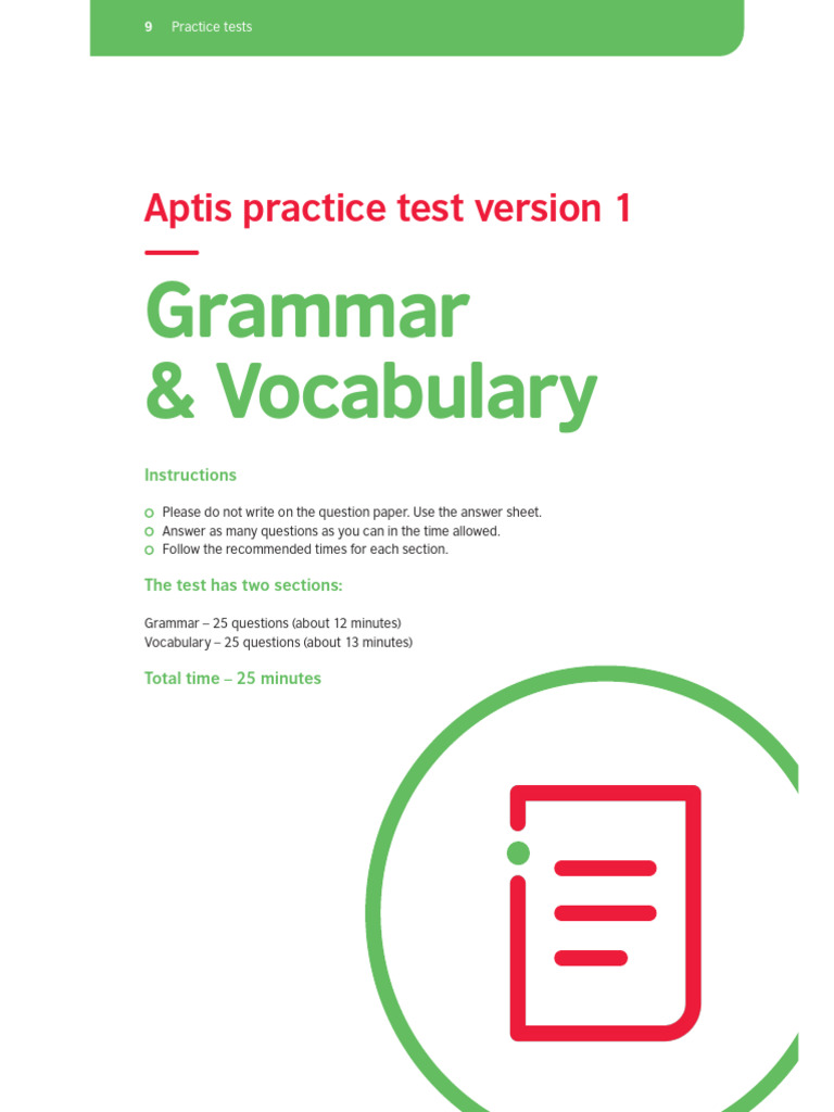 Aptis Practice Test: Grammar & Vocabulary | PDF