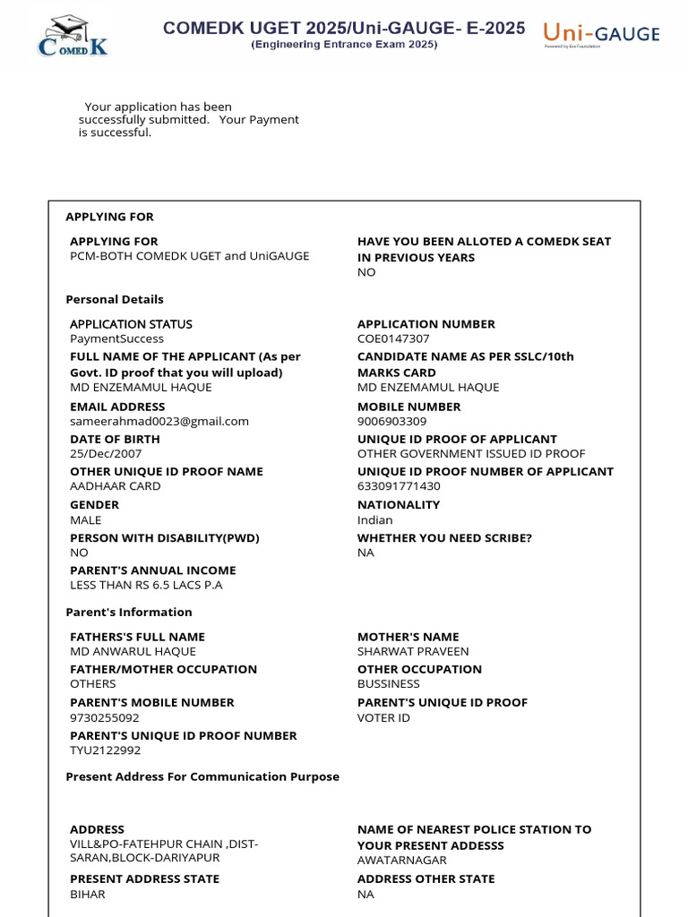 Sameer Comedk Uget 2022 | PDF