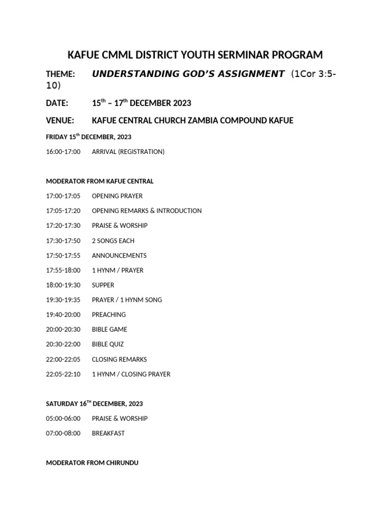 Kafue Youth Seminar Program 2023 | PDF
