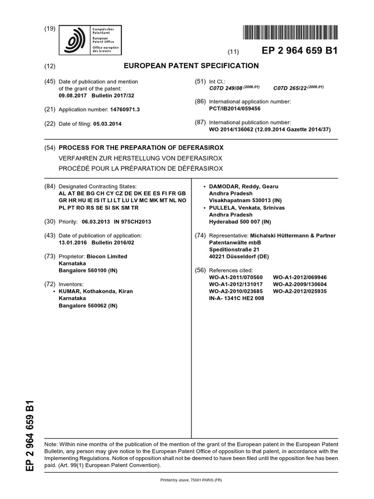 Ep2964659b1-Saliciloil Hlorid | PDF | Precipitation (Chemistry) | Ether