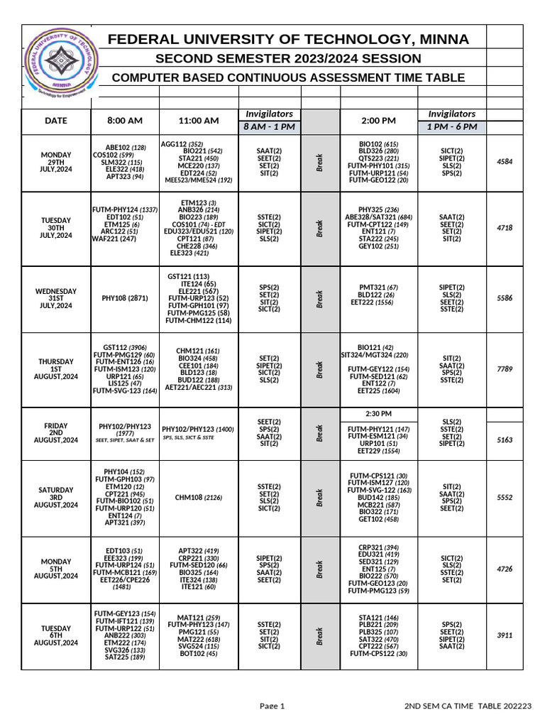 2023 - 24 Second Semester CA Time Table-1 | PDF