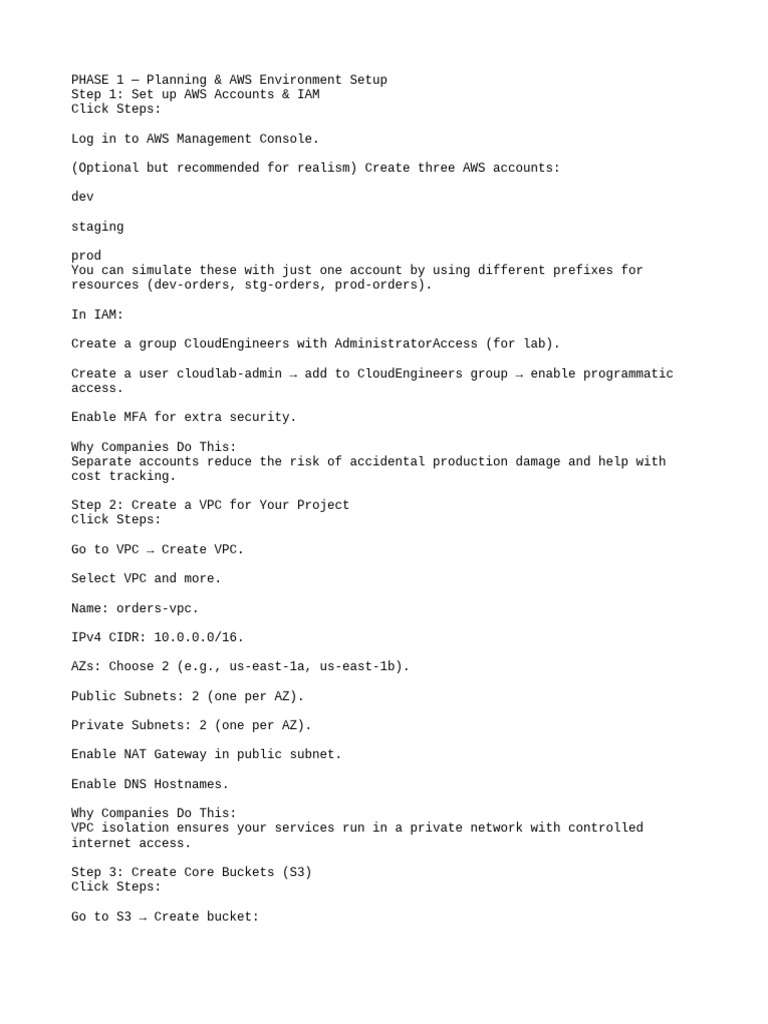 AWS Environment Setup for Cloud Projects | PDF | Internet | Computing