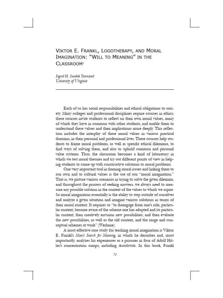 Viktor E. Frankl, Logotherapy, And Moral Imagination ( PDFDrive ) | PDF ...