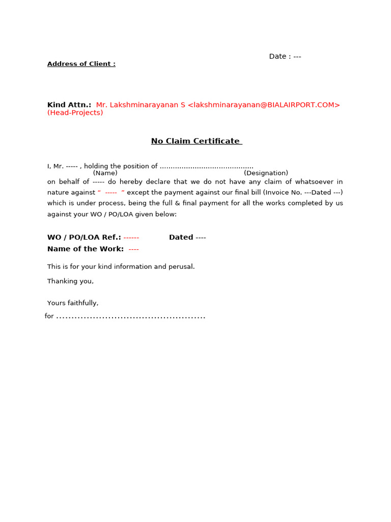 No Claim Certificate | PDF