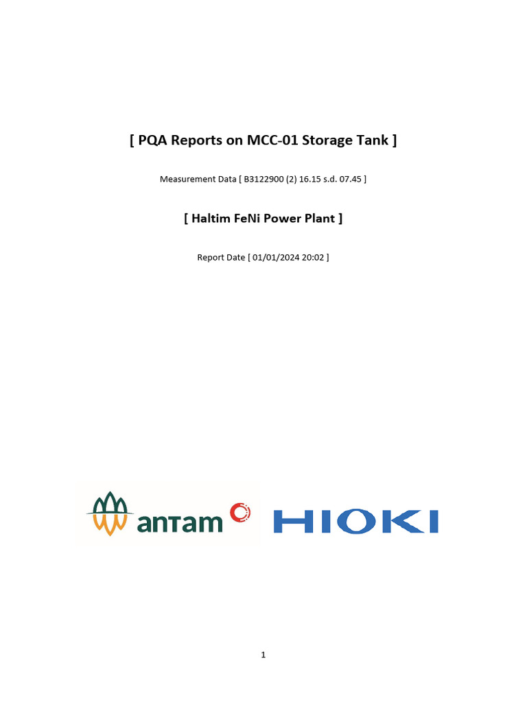 PQ ONE - Report - 20231229 - MCC-01 Storage Tank R2 | PDF