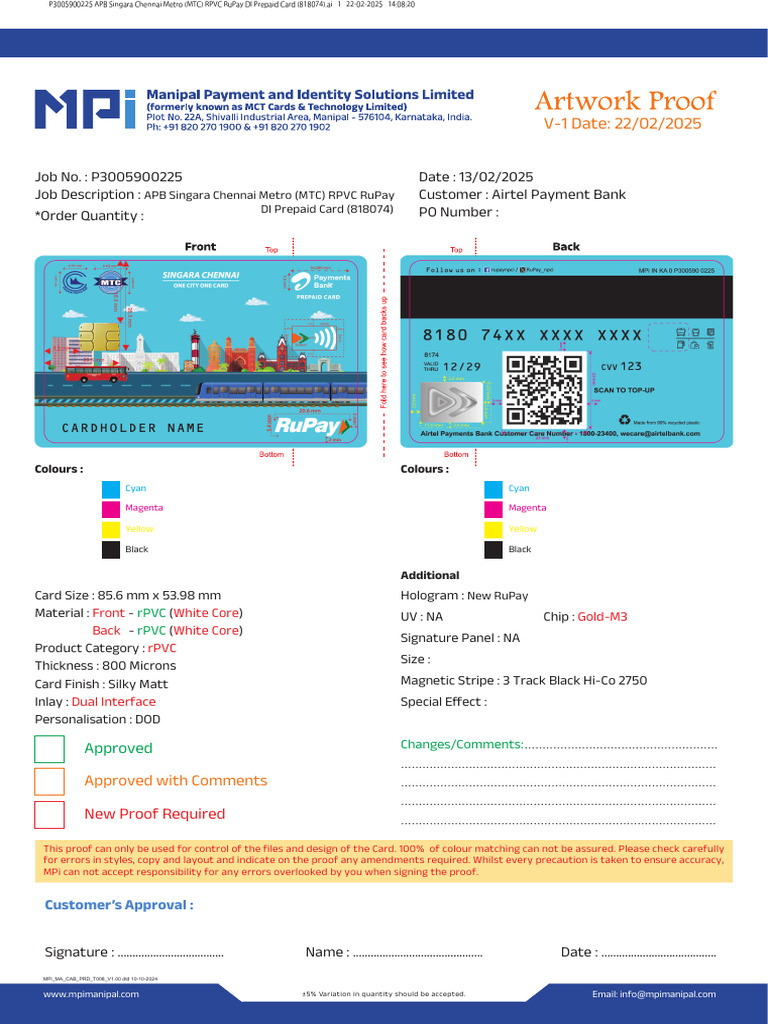 P3005900225 APB Singara Chennai Metro (MTC) RPVC RuPay DI Prepaid Card ...