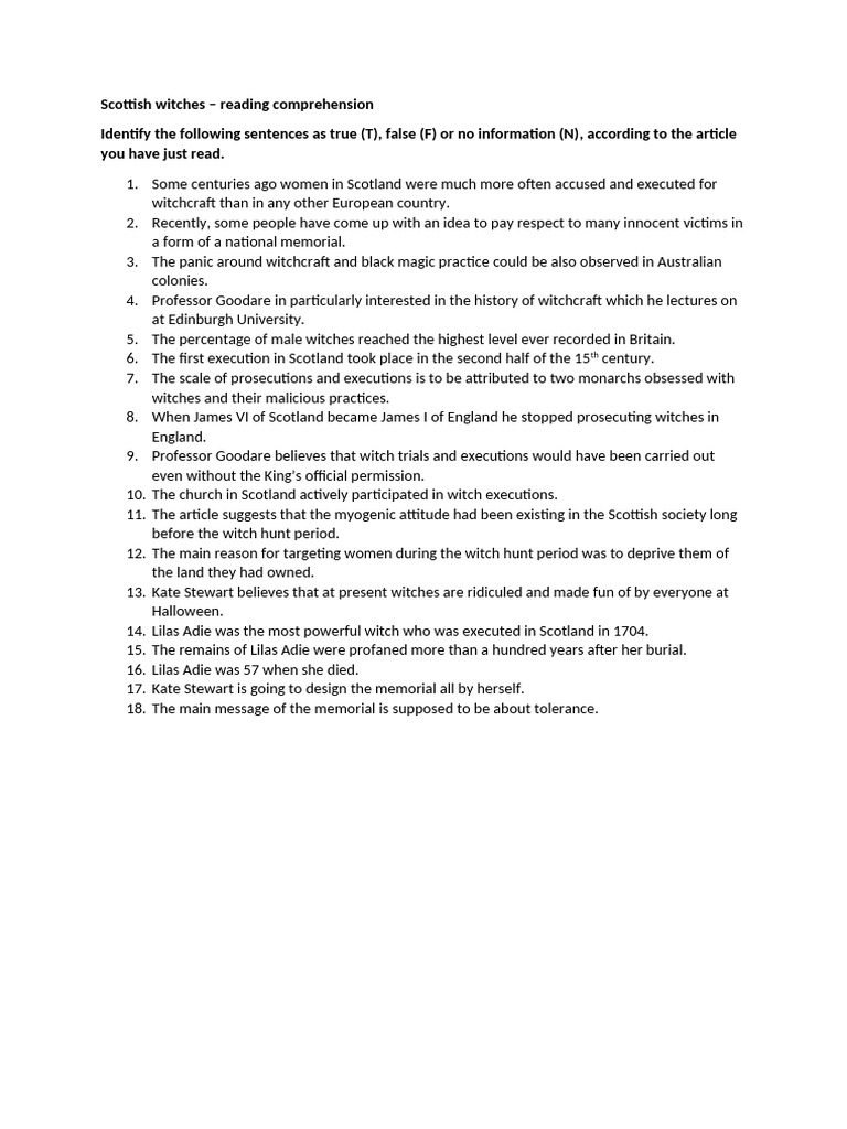 Scottish Witches Exercise | PDF