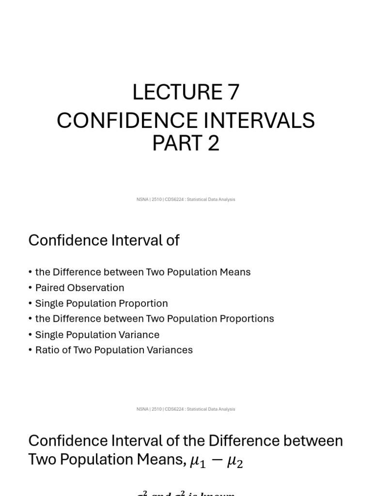 Lecture 7 - Confidence Interval Part 2 | PDF | Statistics | Statistical ...