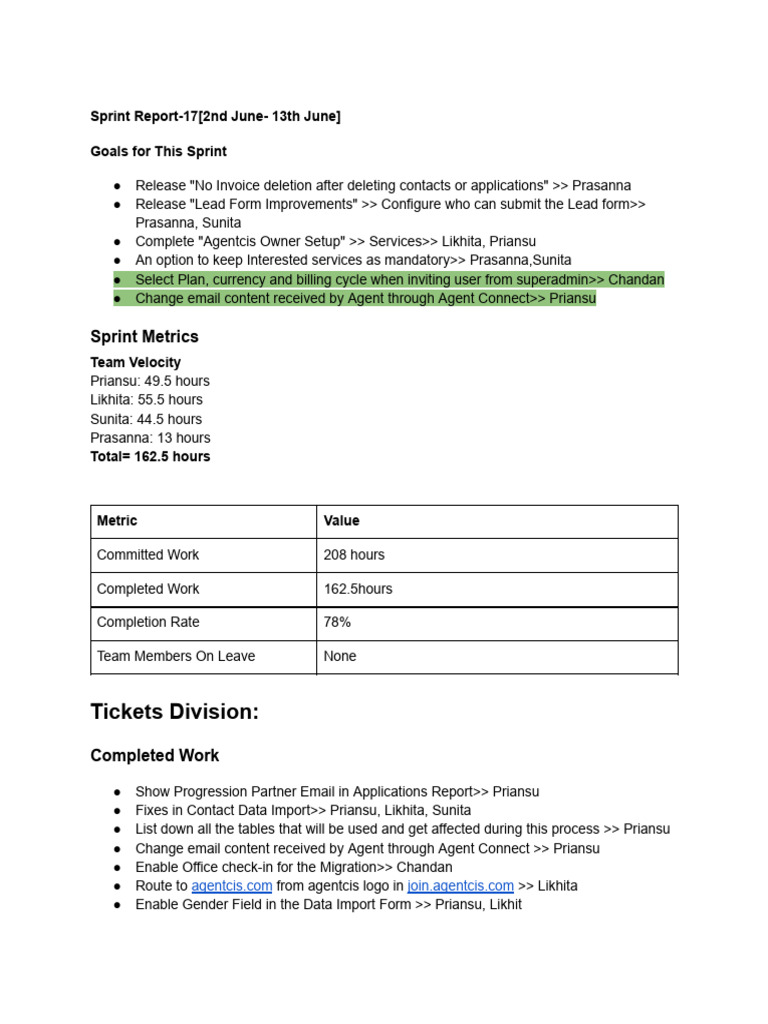 Sprint-17 Report - Agentcis | PDF | Computing | Software
