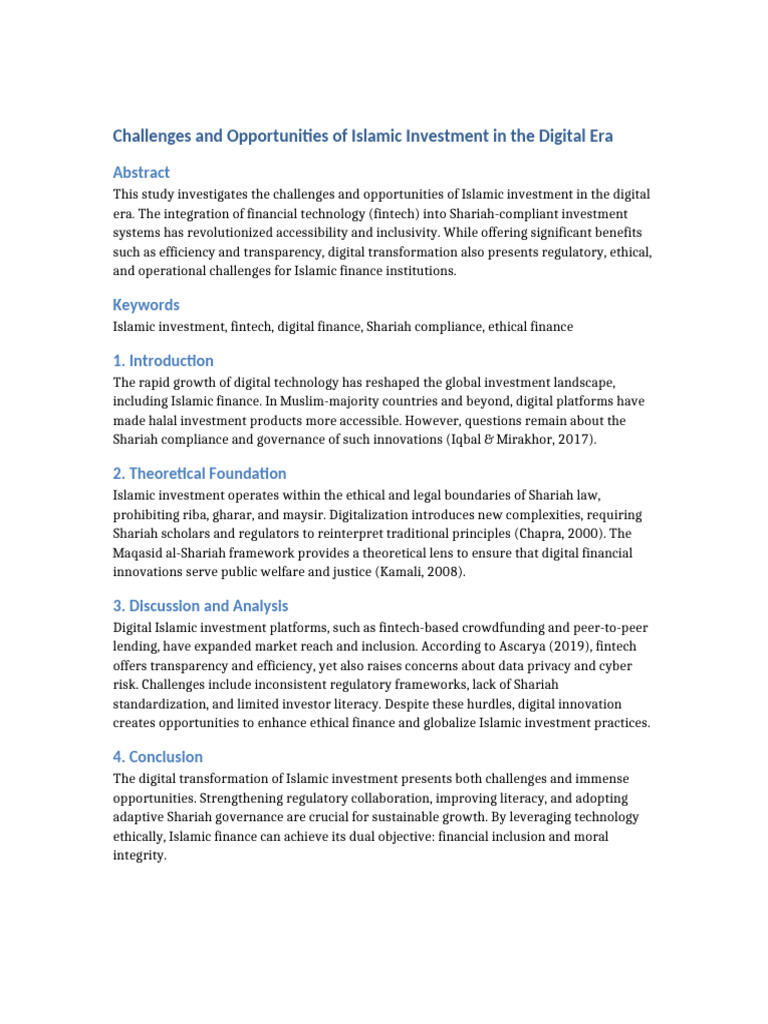 Islamic Investment in the Digital Era | PDF | Islamic Banking And ...