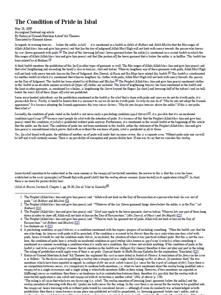 The Condition of Pride in Isbal (Wearing Trousers Below The Ankles ...