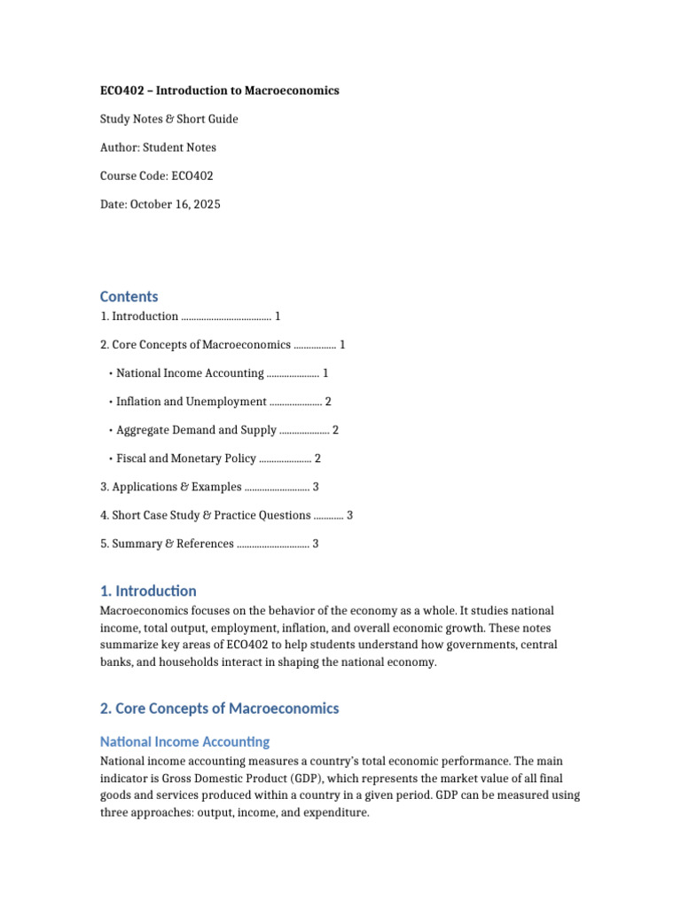 ECO402 Study Notes: Introduction To Macroeconomics (Key Concepts, Case ...