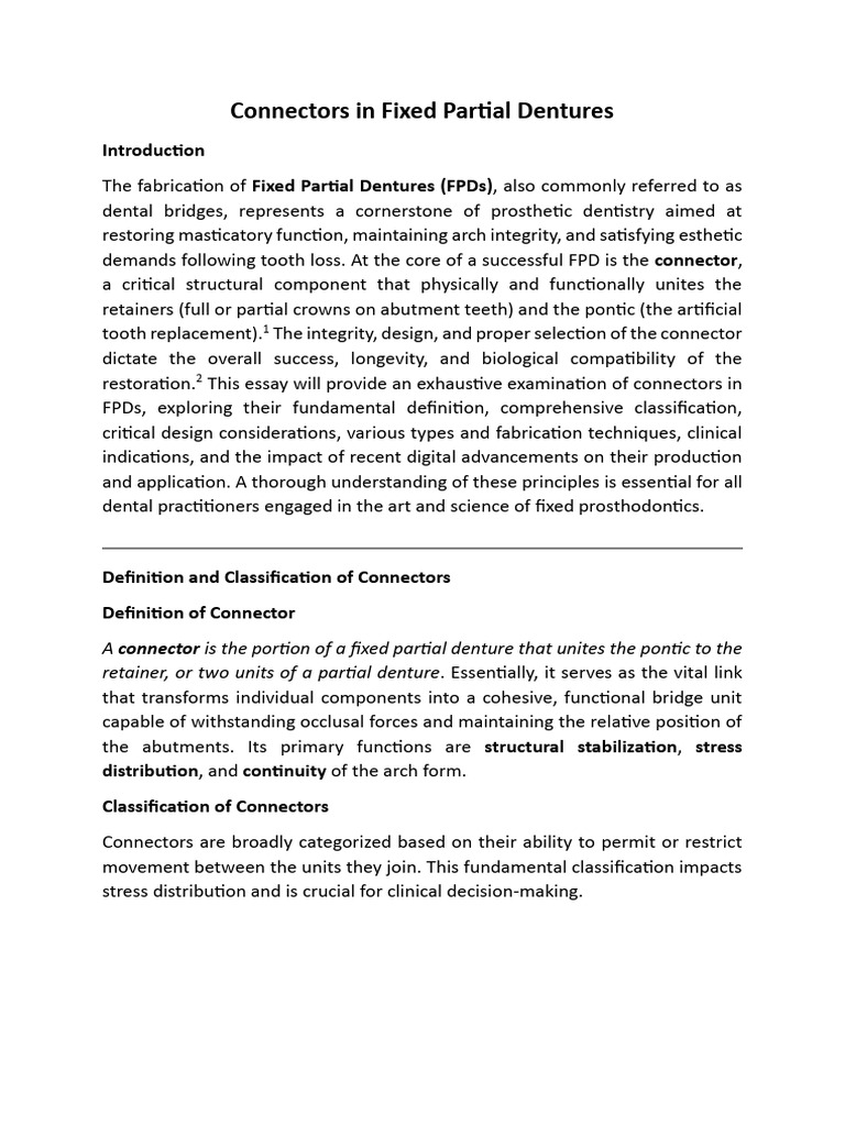 Connectors in Fixed Partial Dentures | PDF | Dentistry | Dentistry Branches
