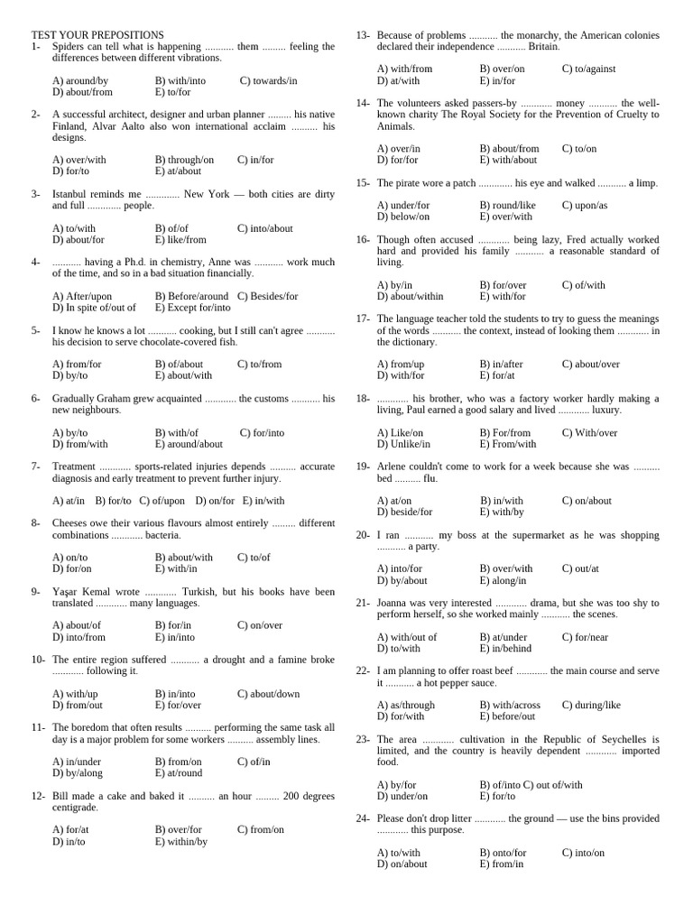 Test Your Prepositions Els 26 | PDF