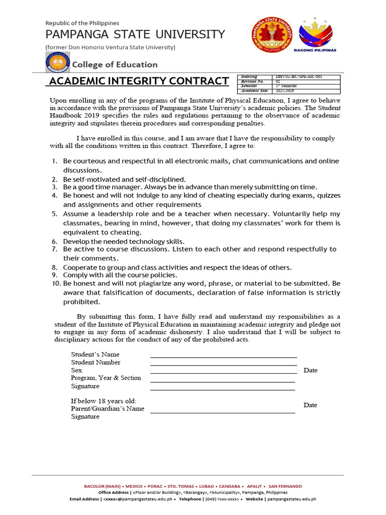 Academic Integrity Contract | PDF | Academic Integrity | Academic ...