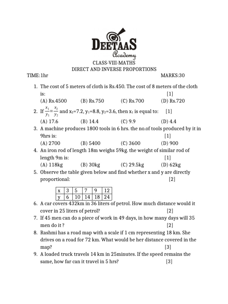 Direct & Inverse Proportions | PDF | Chess Openings | Chess