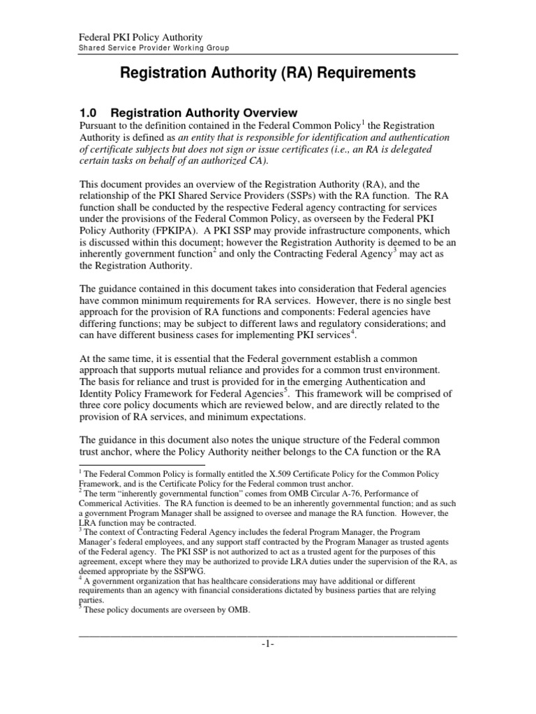 Registration Authority (RA) Requirements | PDF | Public Key Certificate ...