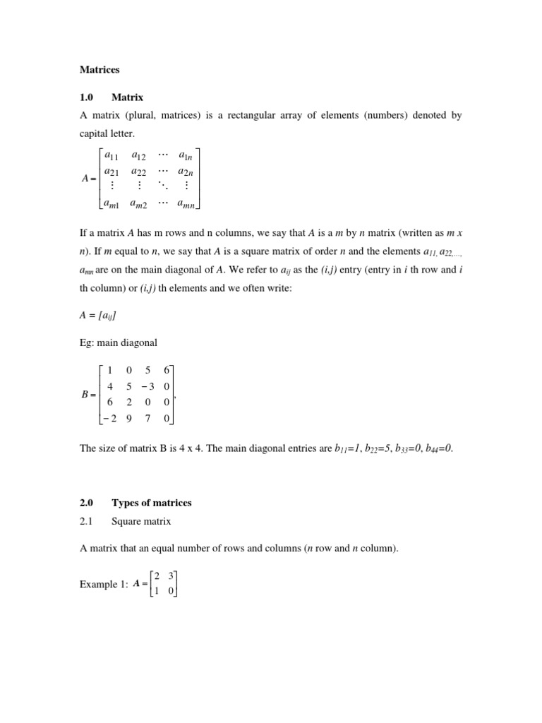 Matrices 1 0 Matrix A A A A A A A Pdf Matrix Mathematics