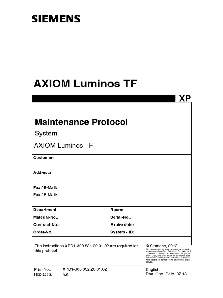 Luminos TF Maintenance Protocol | PDF