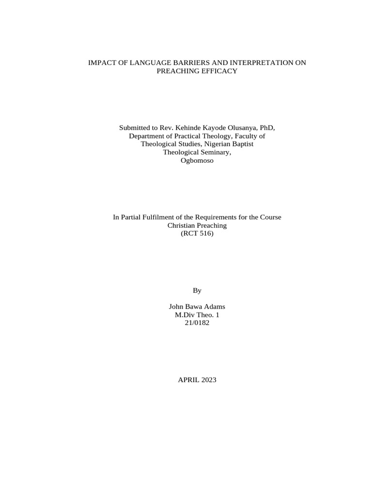 Language Barriers in Preaching Efficacy | PDF | Cross Cultural ...