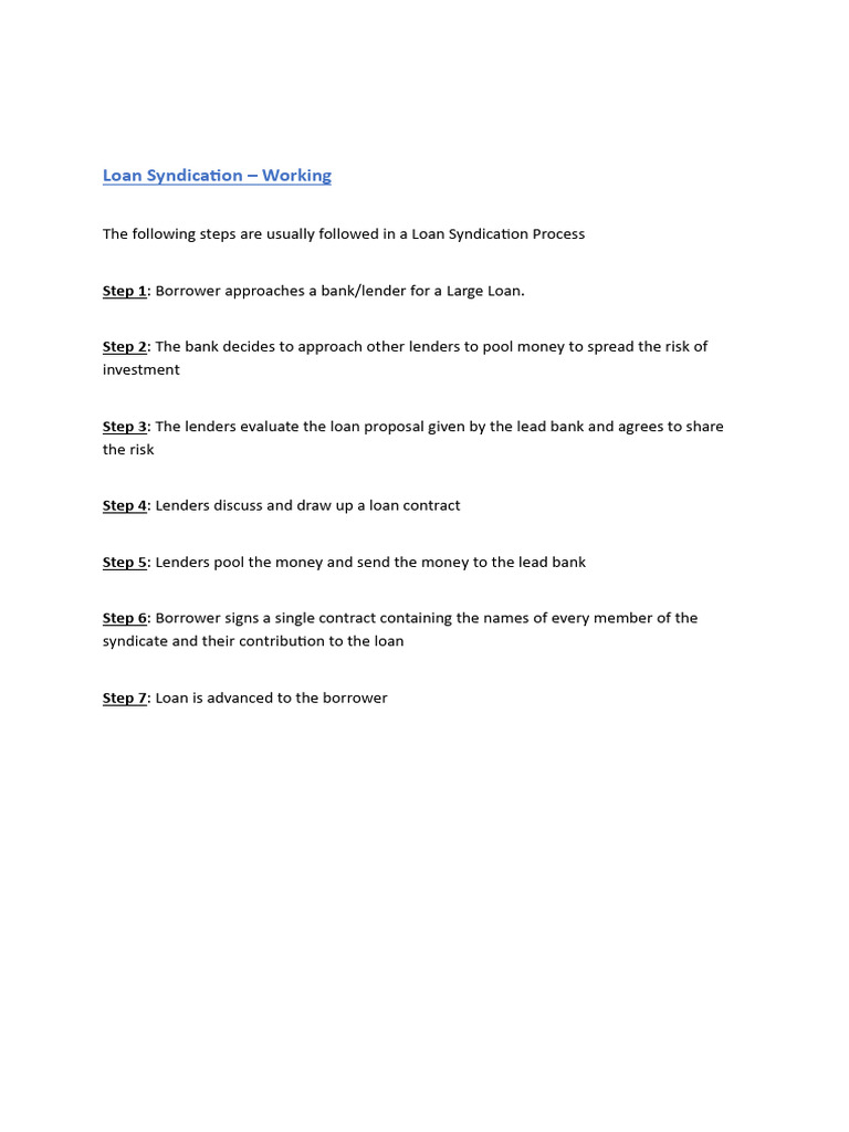 Loan Syndication Working | PDF