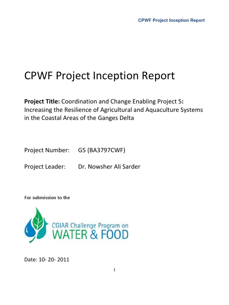 CPWF Project Inception Report: Project Title: Coordination and Change ...