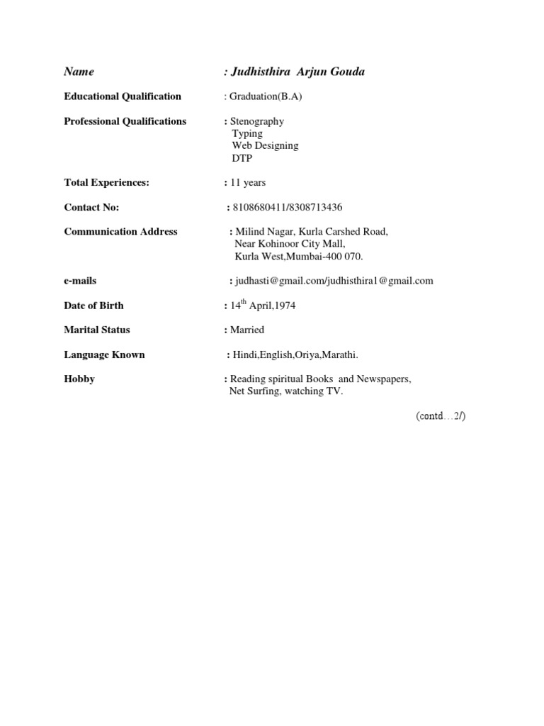 BIODATA For General Purpose | PDF | Shorthand | Languages