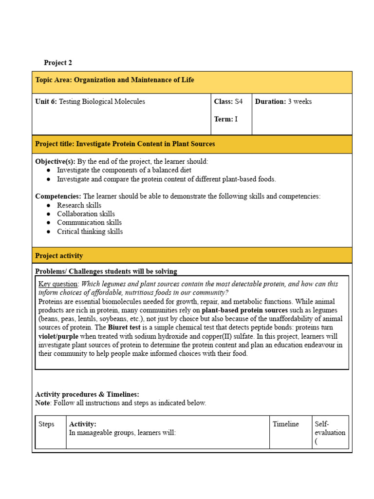 Biology - S4 - Term 1 - Project 2 - Investigate Protein Content in ...