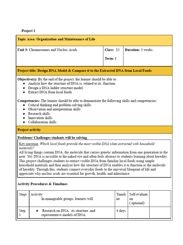 Biology_S5_Term 1_Project 1_ Design DNA Model & Compare it to the ...
