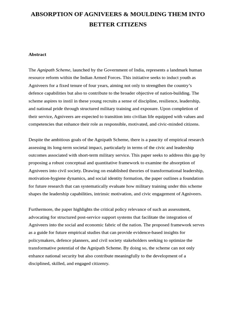 Agnipath Scheme: Shaping Responsible Citizens | PDF | Leadership ...