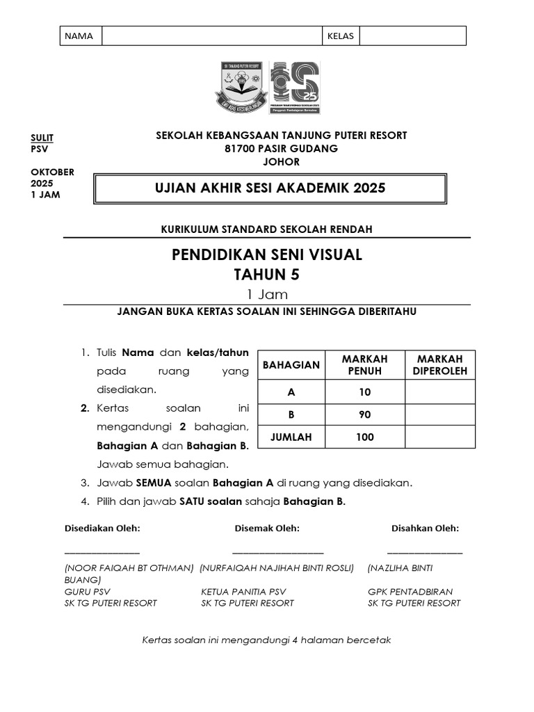 Soalan Uasa PSV Tahun 5 2025 | PDF