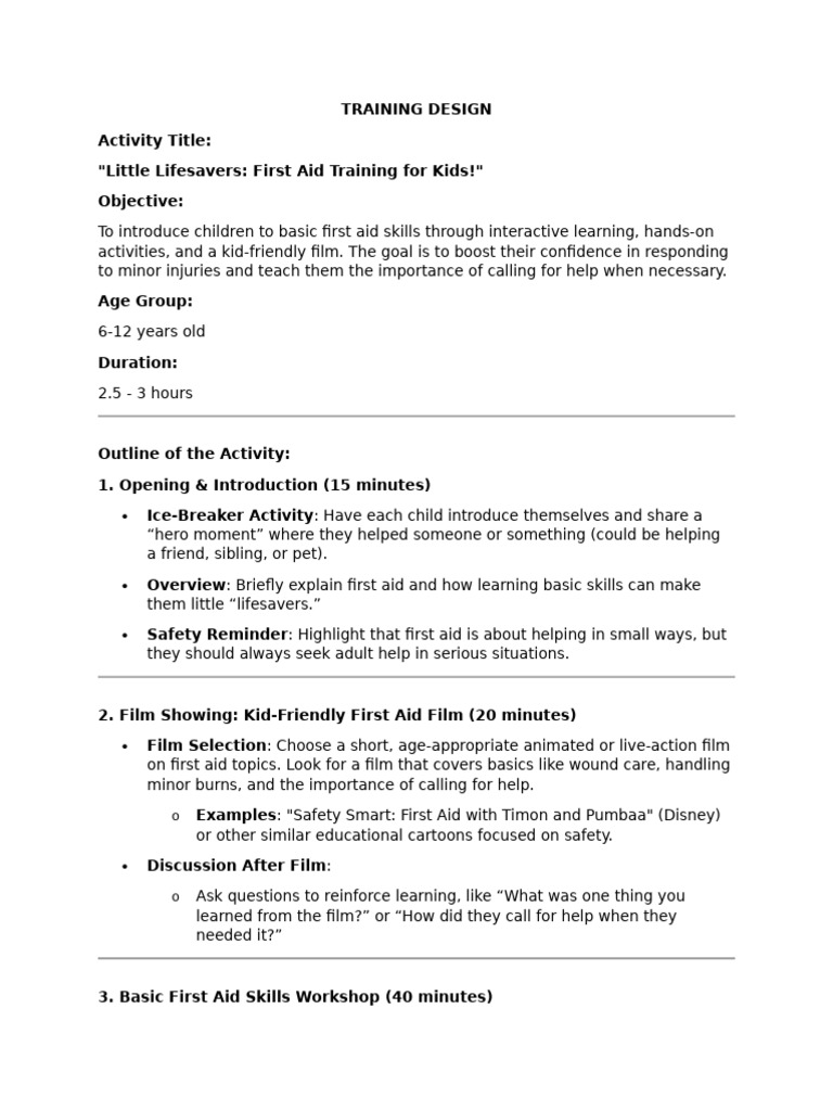 Creating A First Aid Training Activity For Kids As Part of A Children ...