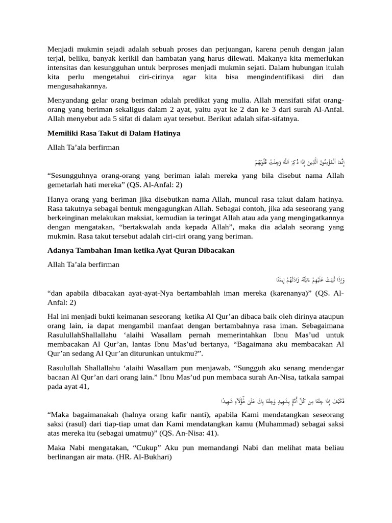5 Ciri Orang Beriman | PDF