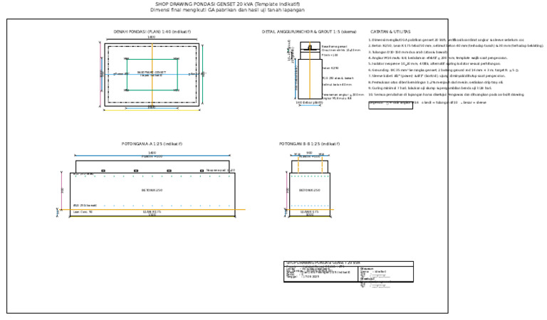 Shop Drawing Pondasi Genset 20 kVA | PDF