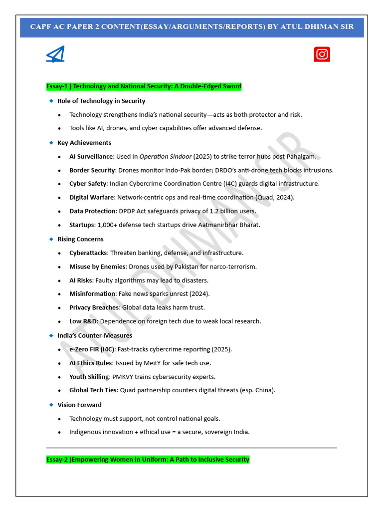 CAPF AC Paper 2 Essays Overview | PDF | Computer Security | Security