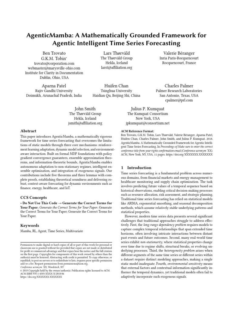Association For Computing Machinery ACM SIG Proceedings Template | PDF | Time Series | Forecasting