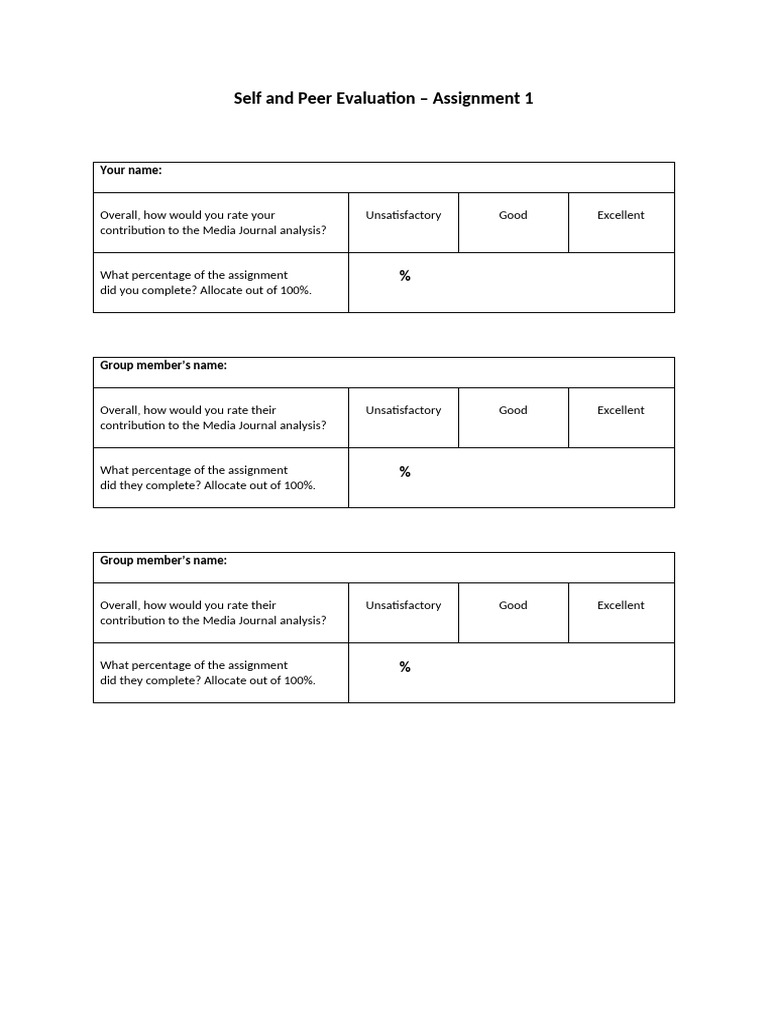 Self and Peer Evaluation | PDF