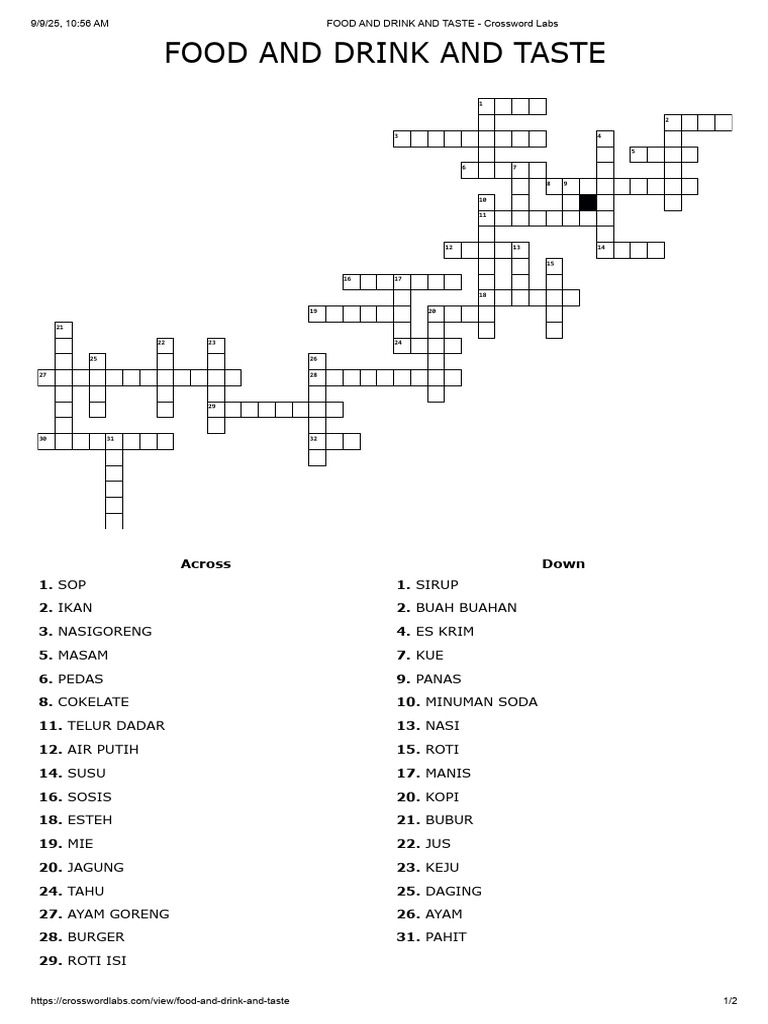 Food and Drink Crossword Puzzle | PDF | Chess Theory | Chess