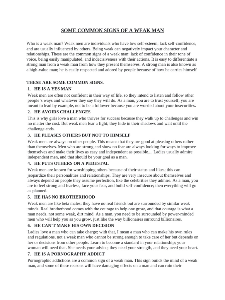 Signs of a Weak Man Explained | PDF | Self Esteem | Knowledge
