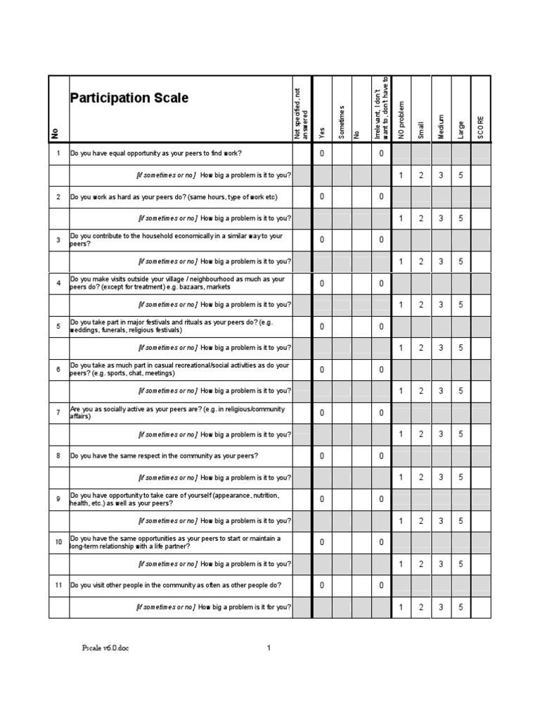 Participation Scale v.6.0 | PDF