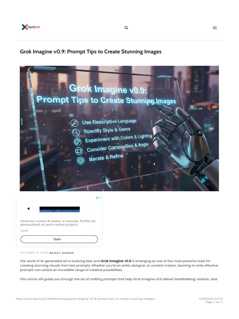 Grok Imagine v0.9 - Prompt Tips To Create Stunning Images | PDF ...