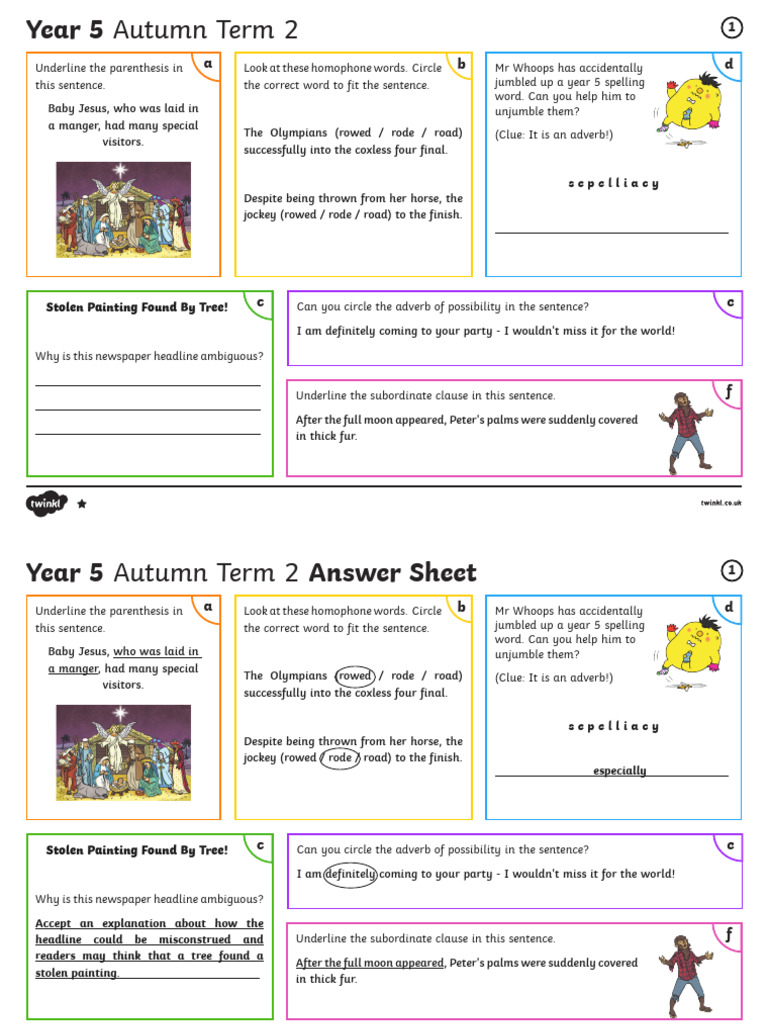 T2 E 2359 Year 5 Autumn Term 2 SPaG Activity Mats Mat 1 | PDF | Adverb ...