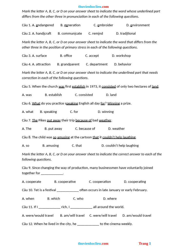 De Thi Thu Vao 10 Tieng Anh Form Moi de 1 | PDF | English Language